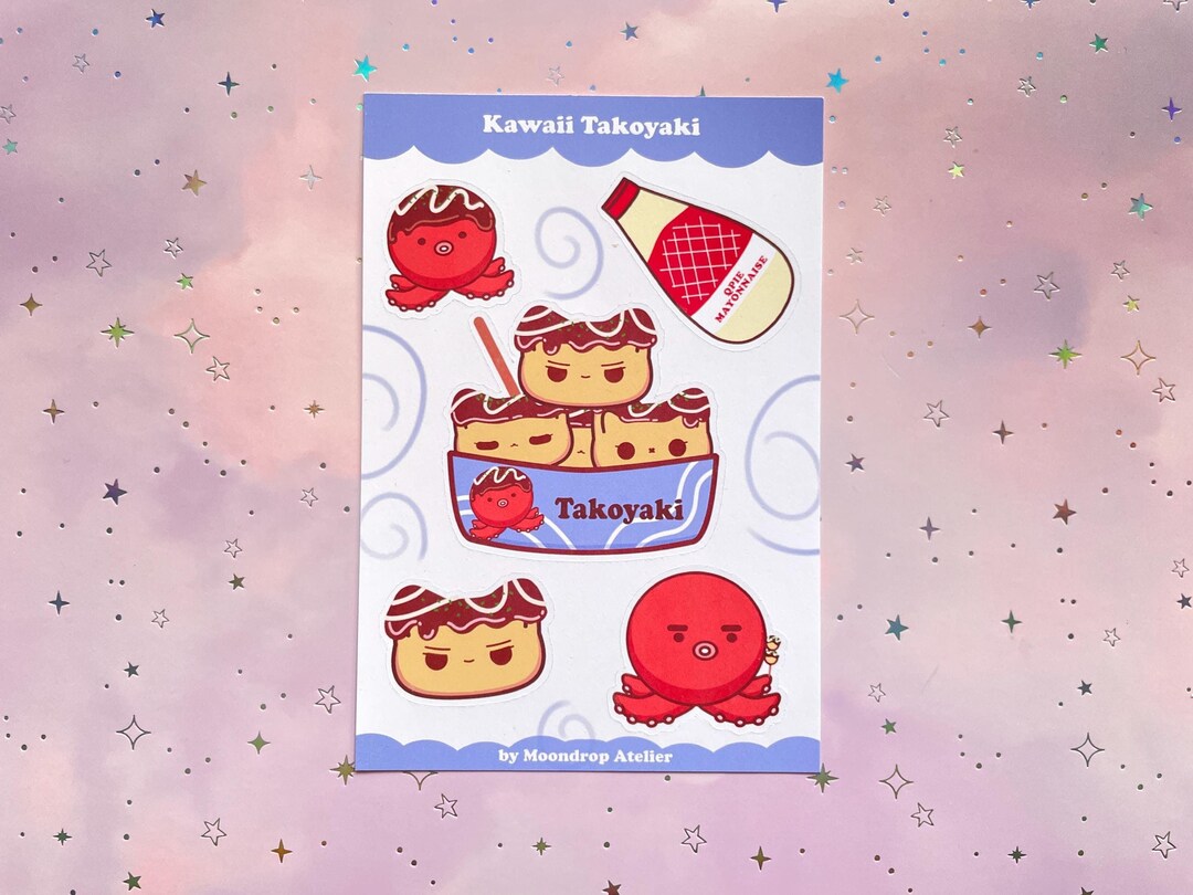 Japanese Street Food Sticker Kawaii Cat Takoyaki Sticker Neko Octopus ...