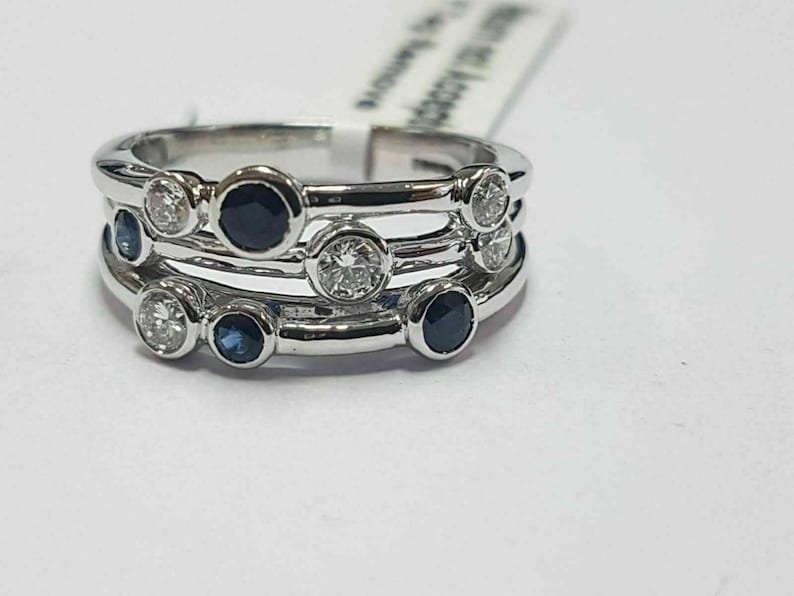 Bubble Bezel Set Ring White & Blue Round CZ Diamond Ring - Etsy