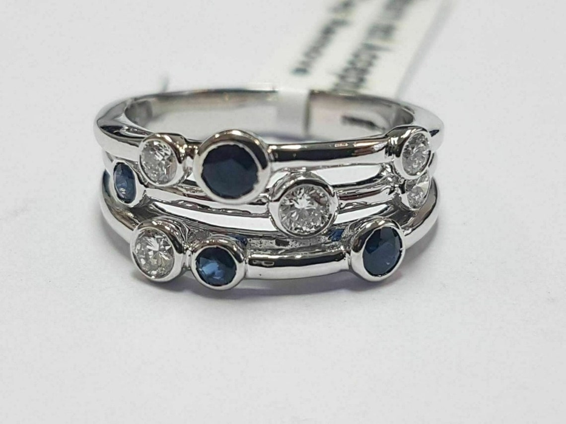 Bubble Bezel Set Ring White & Blue Round CZ Diamond Ring - Etsy