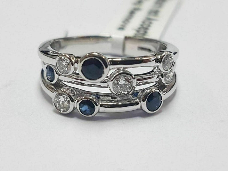 Bubble Bezel Set Ring White & Blue Round CZ Diamond Ring - Etsy
