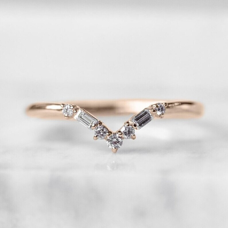 Seven Stone Band Ring Round & Baguette Cut CZ Diamond - Etsy