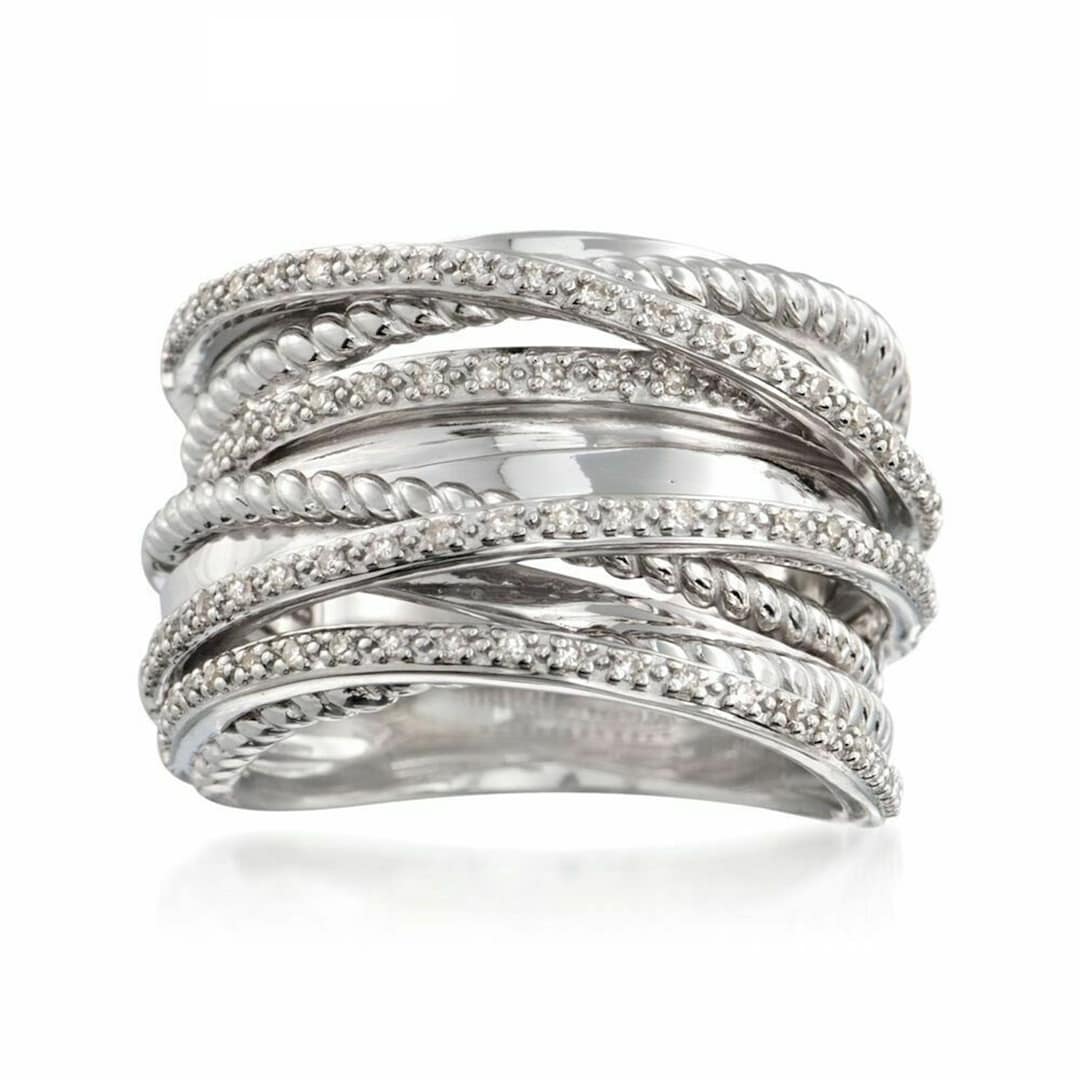 925 Silver Intertwined Ring, Round Cut Moissanite Diamond Ring, Cross ...