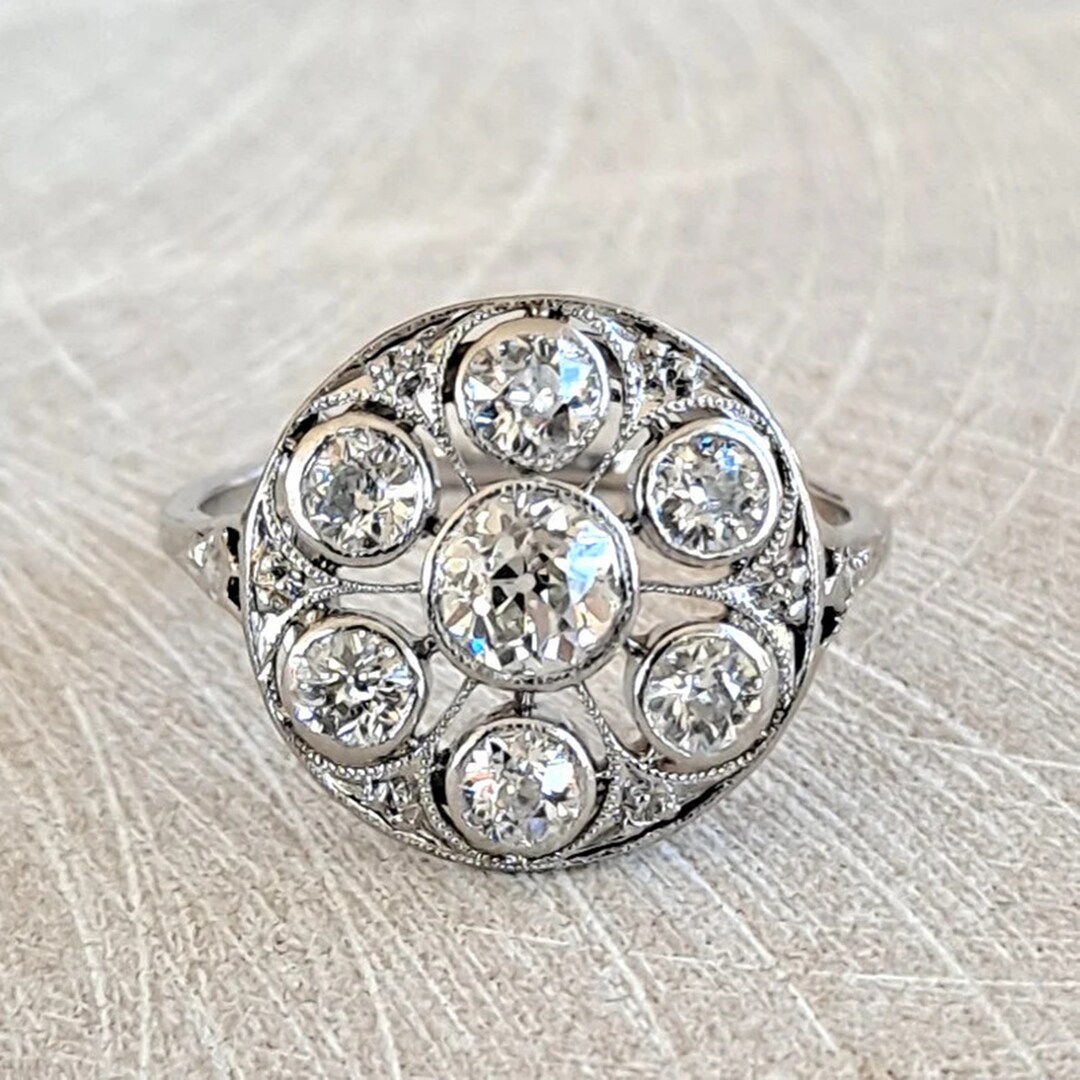 Cluster Set Art Deco Diamond Cocktail Ring Old European Cut - Etsy