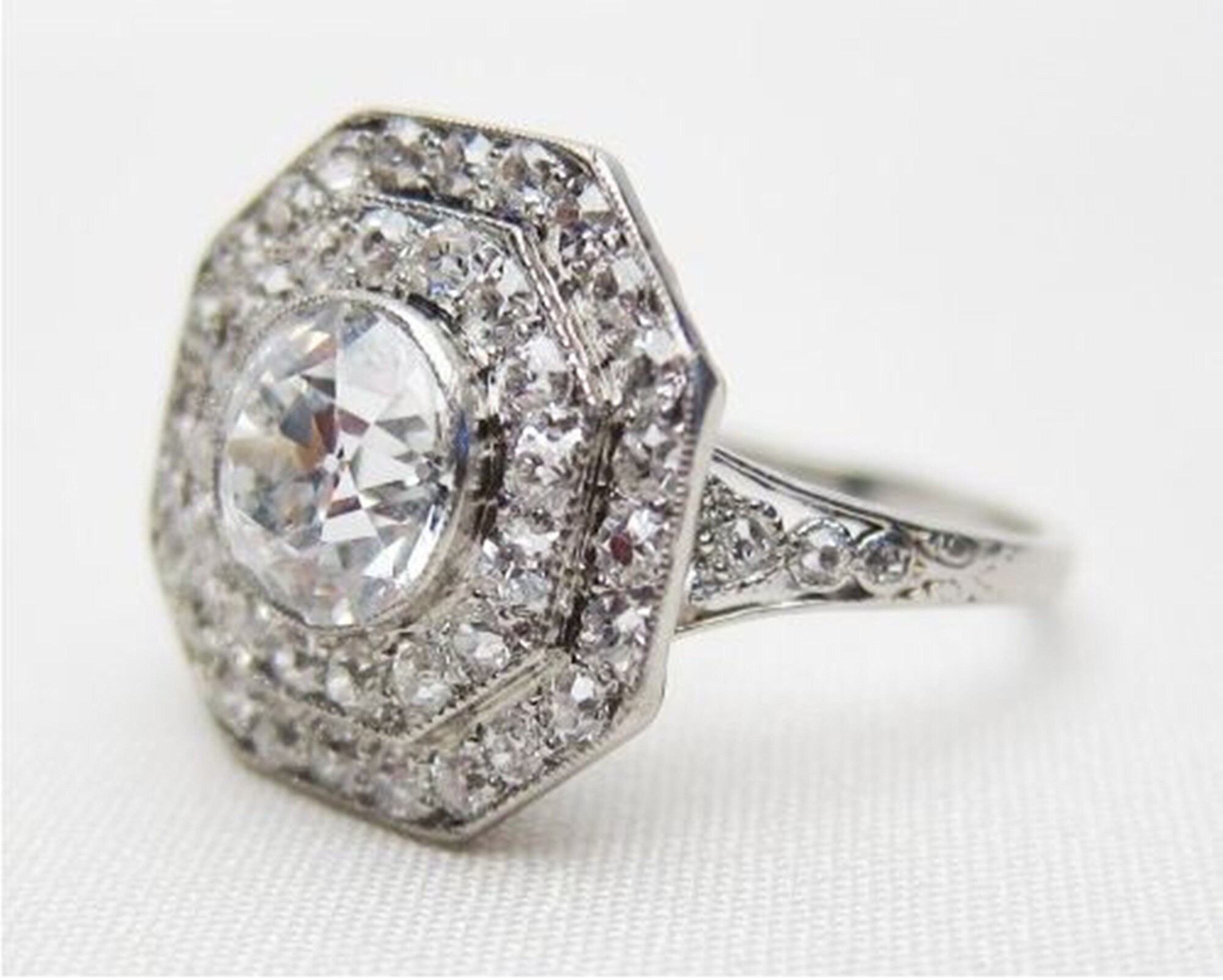 Octagon Shape Double Halo Ring Old European Cut CZ & | Etsy