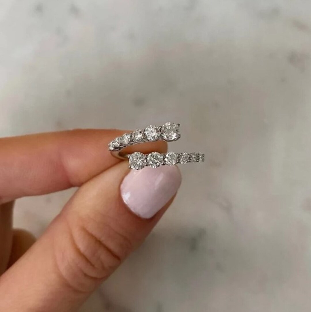 Graduated Diamond Bypass Ring, Round Moissanite Diamond Ring, Woman's ...