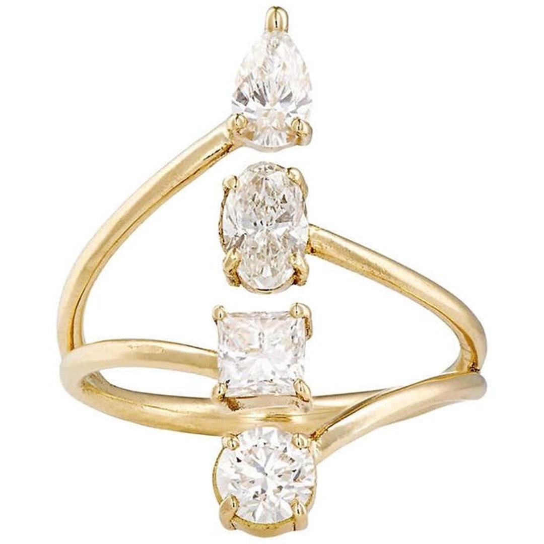 Four Stone Bypass Style Ring, Multi Shape CZ Stone Wedding Ring, Party ...