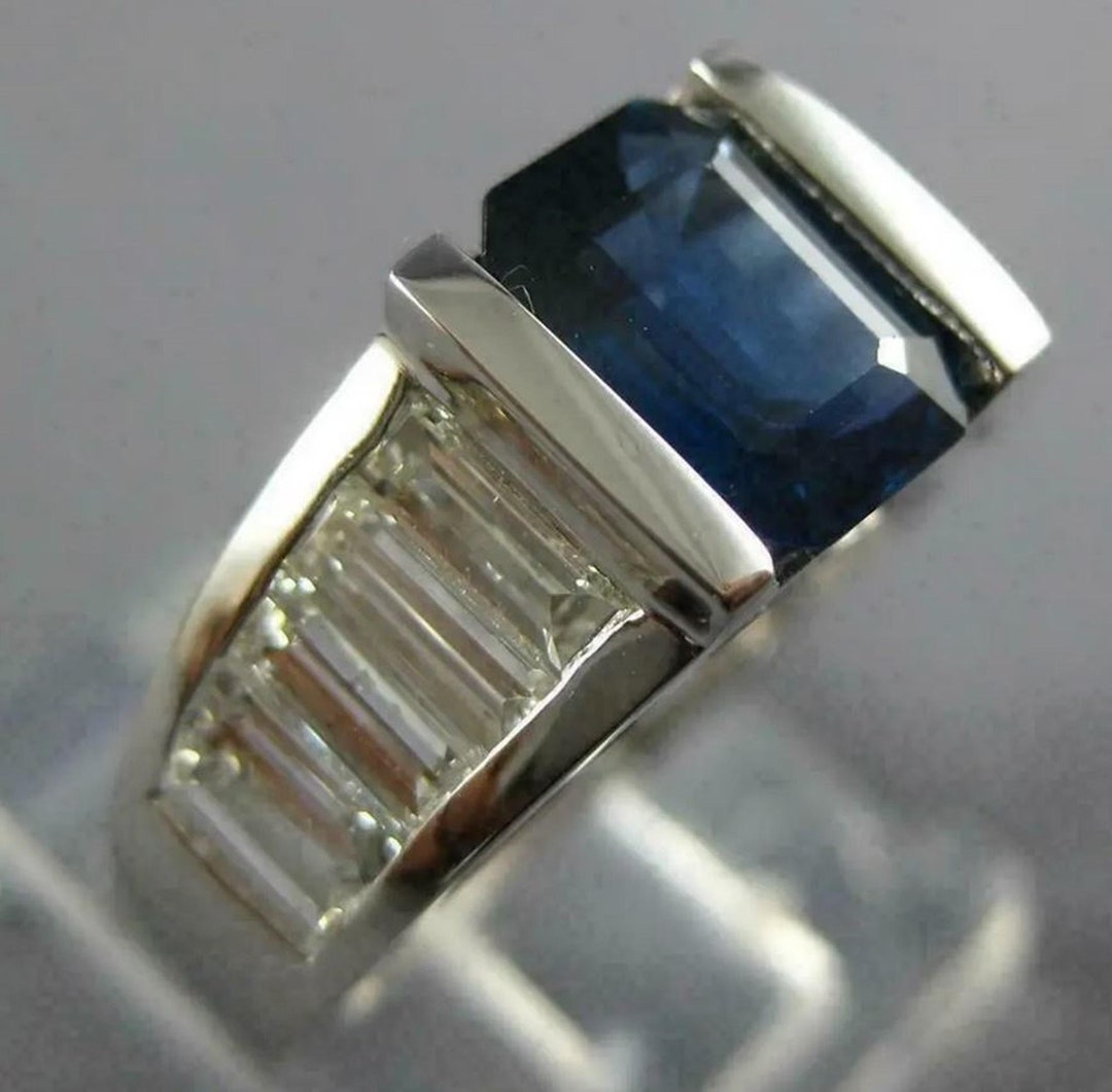 Men's Engagement Ring, Tension Set Birthstone Ring, Blue Sapphire ...