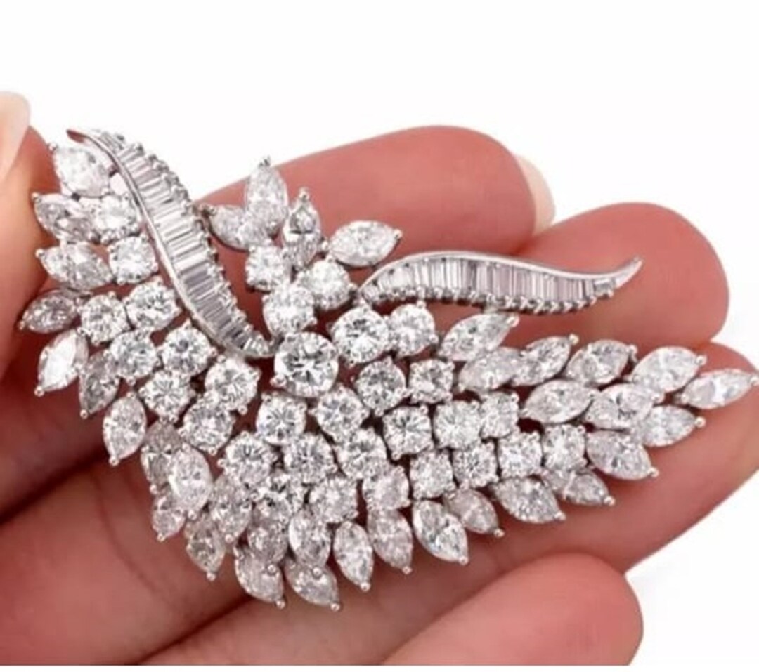 Antique Leaf Inspire Brooch, Multi Shape CZ Stone Brooch, Wedding ...
