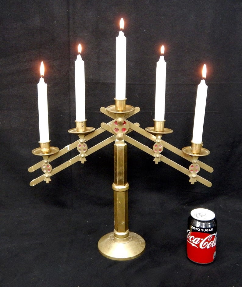 Solid Brass Vintage Church Alter Candelabra Adjustable for Five Lights ...