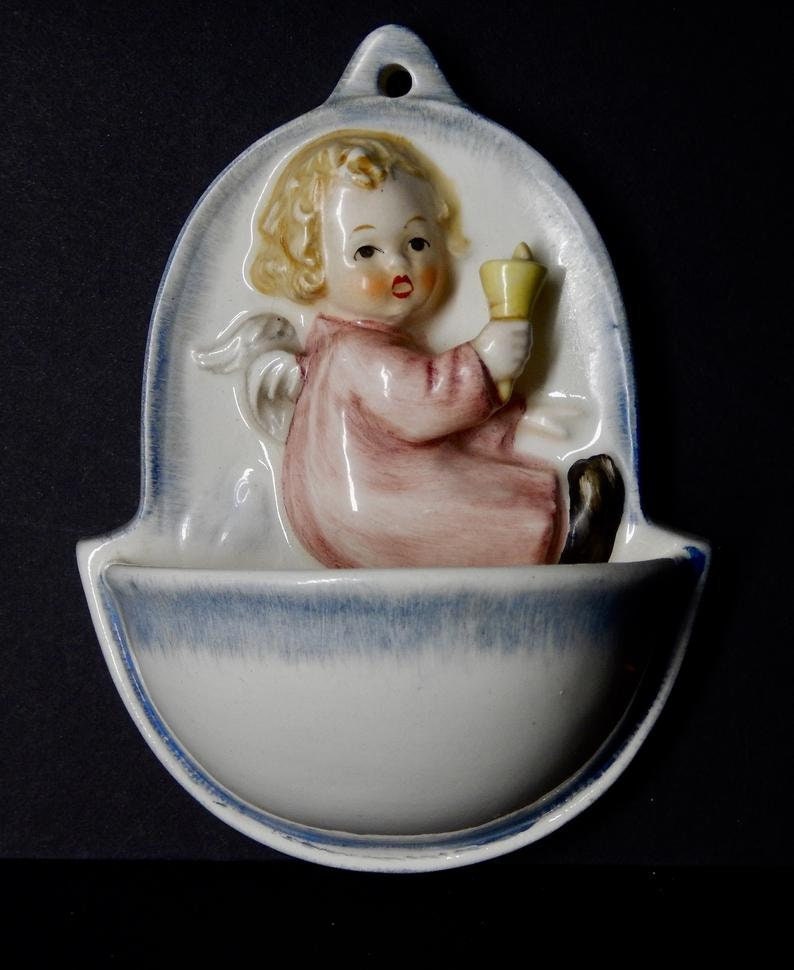 Vintage Hummel Holy Water Font Mid Century Wall Holy Water Font Famous Hummel Porcelain Cherub ...