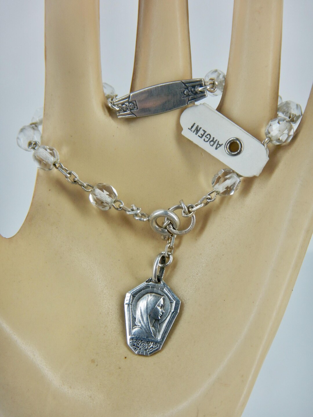 Baptism Bracelet Beautiful Art Deco Fine Silver Link With Crystal Bead ...
