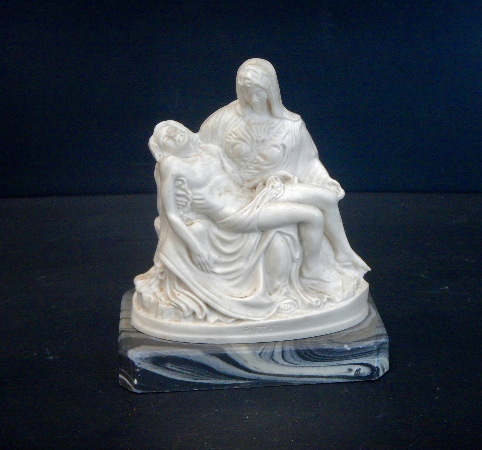 The Pietà Aupres Michelangelo Plaster on Stone Base Mary Holding Christ ...