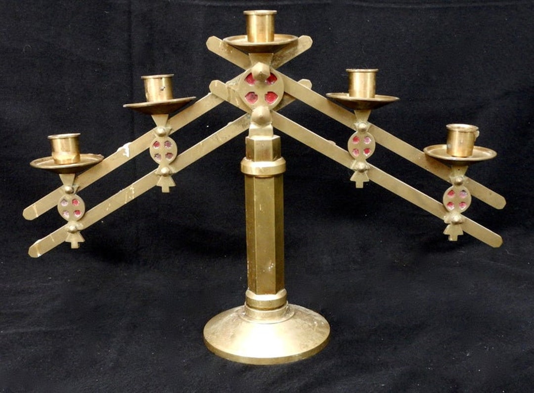 Solid Brass Vintage Church Alter Candelabra Adjustable for Five Lights ...