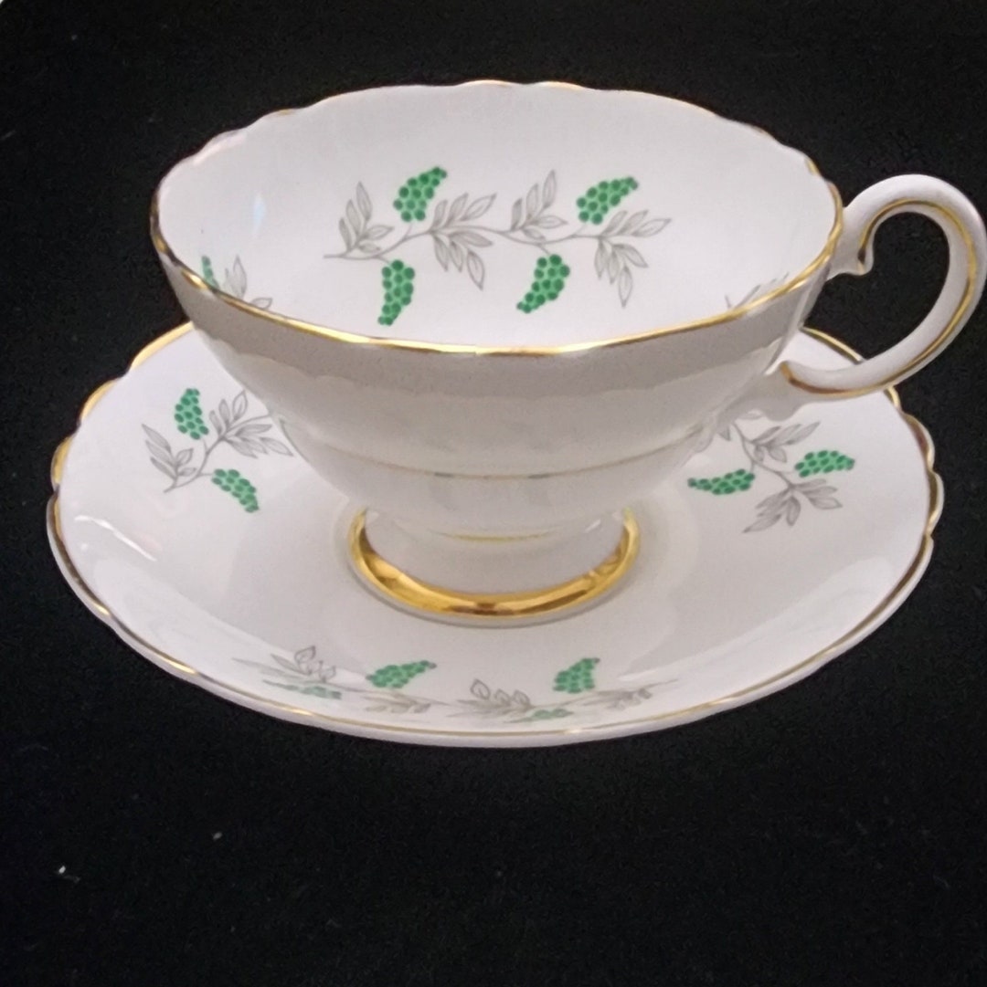 Vintage Crown Staffordshire Eden Tea Cup and Saucer: Green Grapes, Gold ...