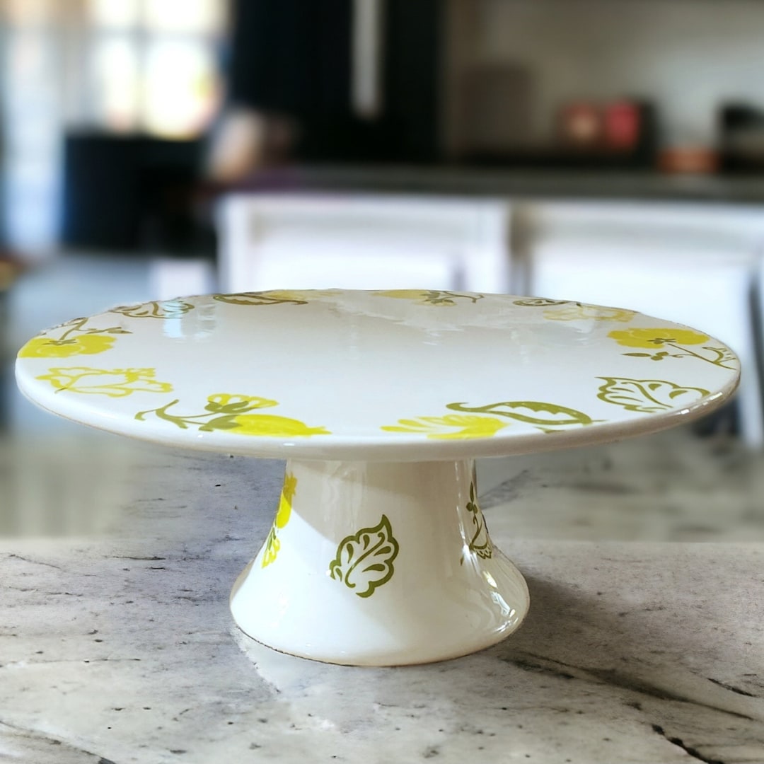 BIA Cordon Bleu Porcelain Round Cake Stand Yellow-green Floral Print 12 ...