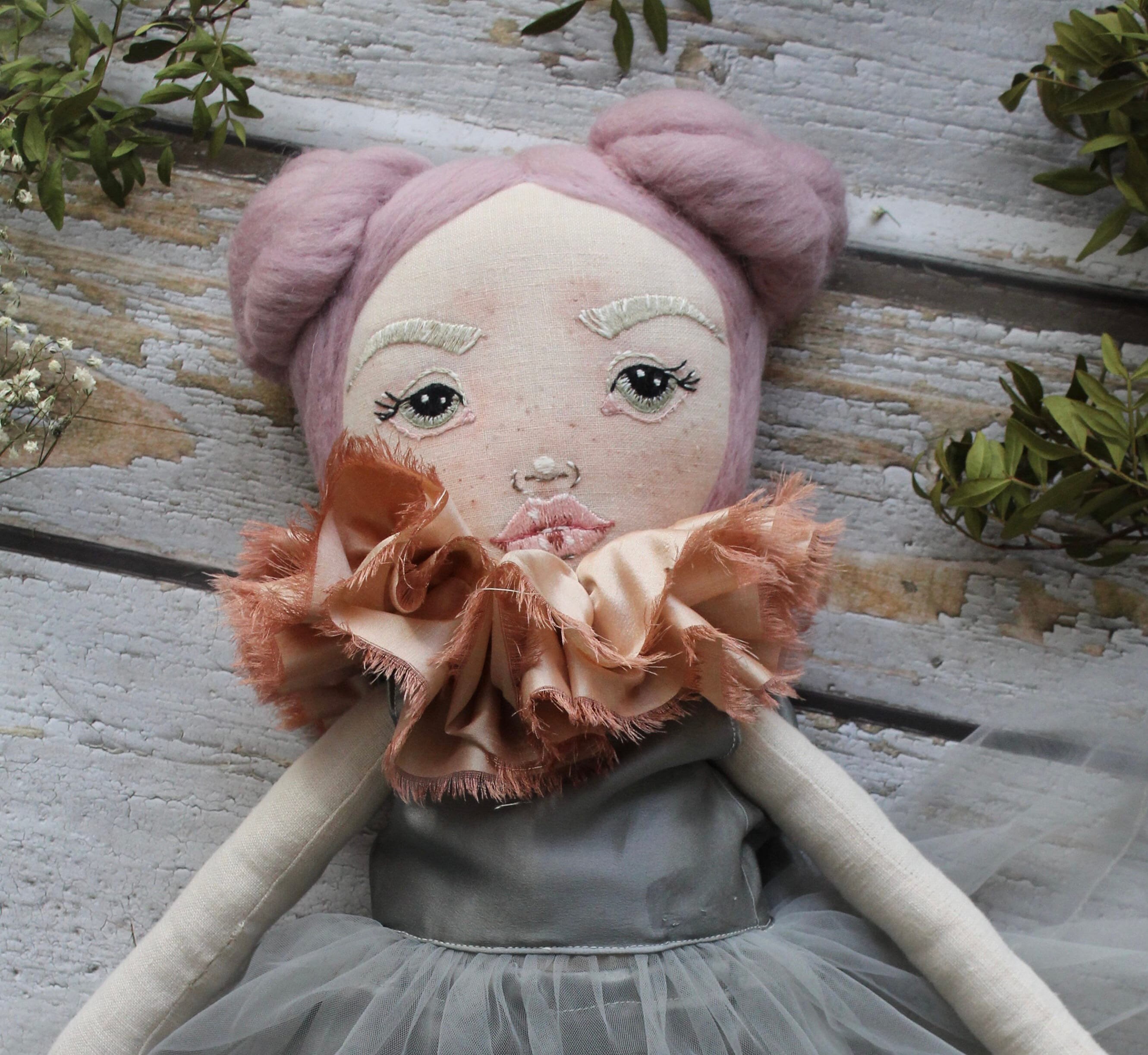 Cloth 20 Inches Doll, Handmade Personalized Rag Doll With Embroidered ...