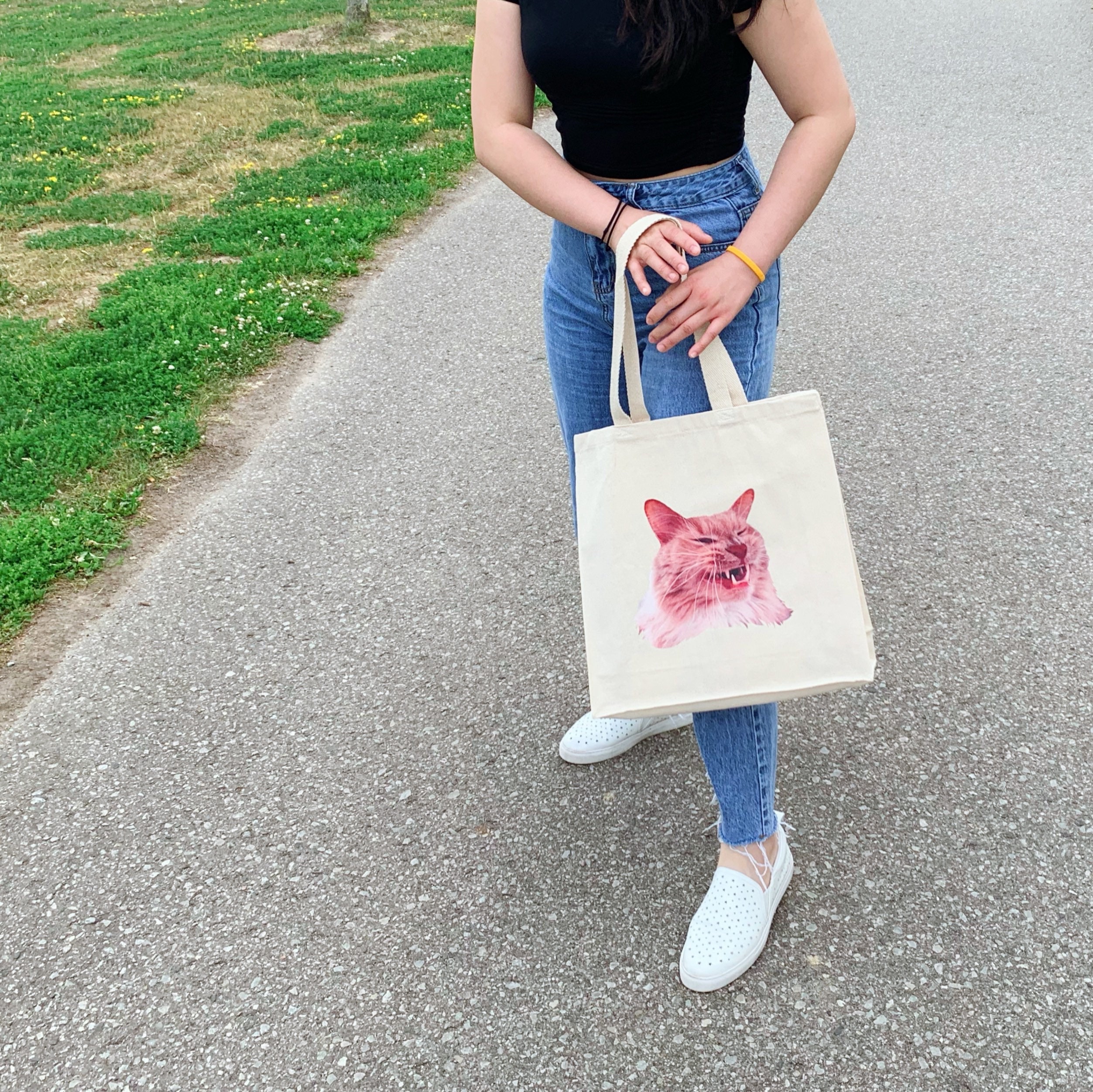 Lustige Katze Gesicht Canvas Tote / täglich / Schule / Markt ...