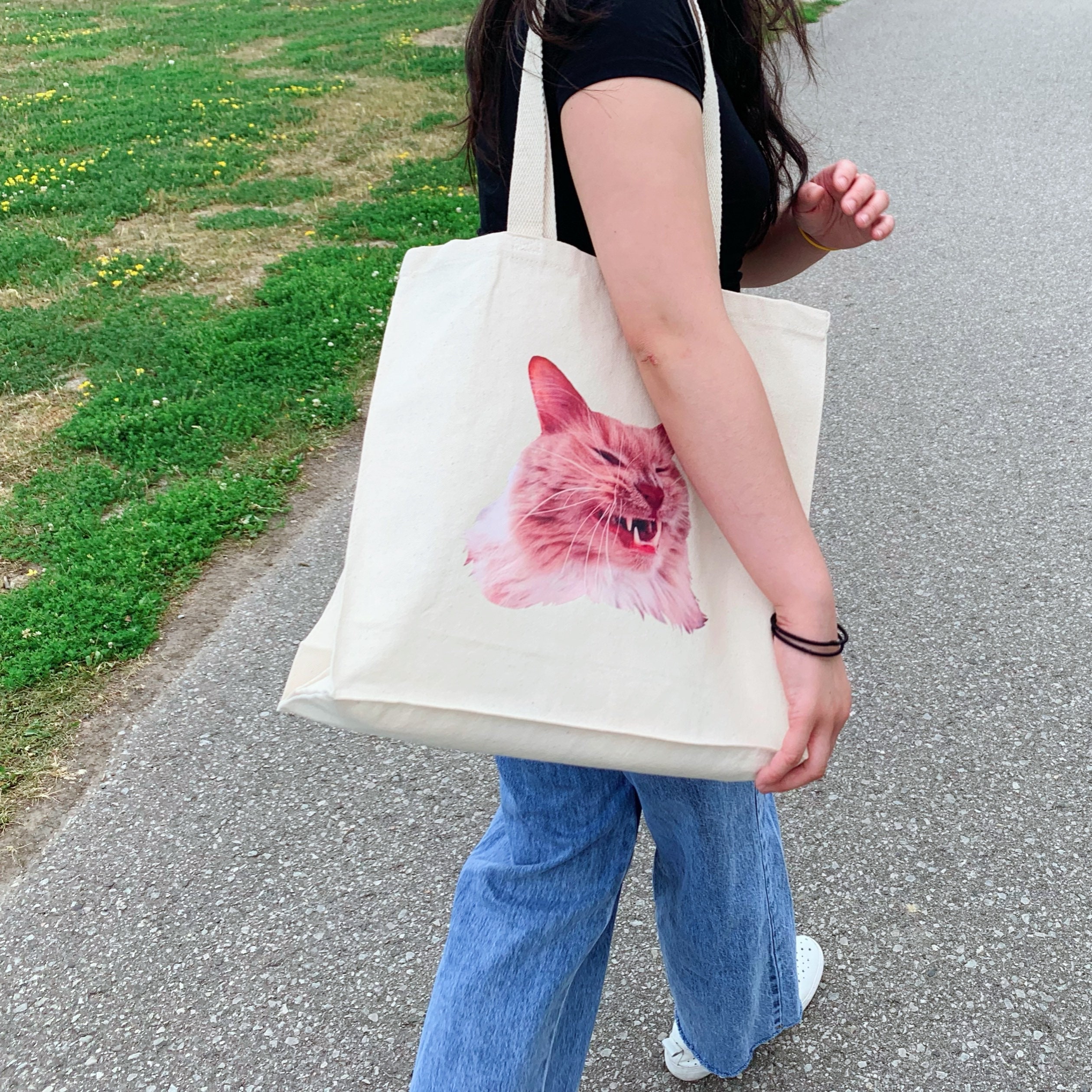 Lustige Katze Gesicht Canvas Tote / täglich / Schule / Markt ...