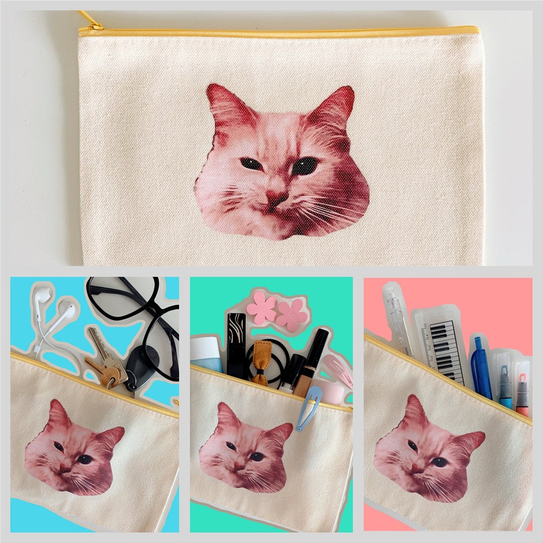 Roguish Cat Face Canvas Pouch/ Daily/ Necessities/ Cosmetic/ Stationary ...