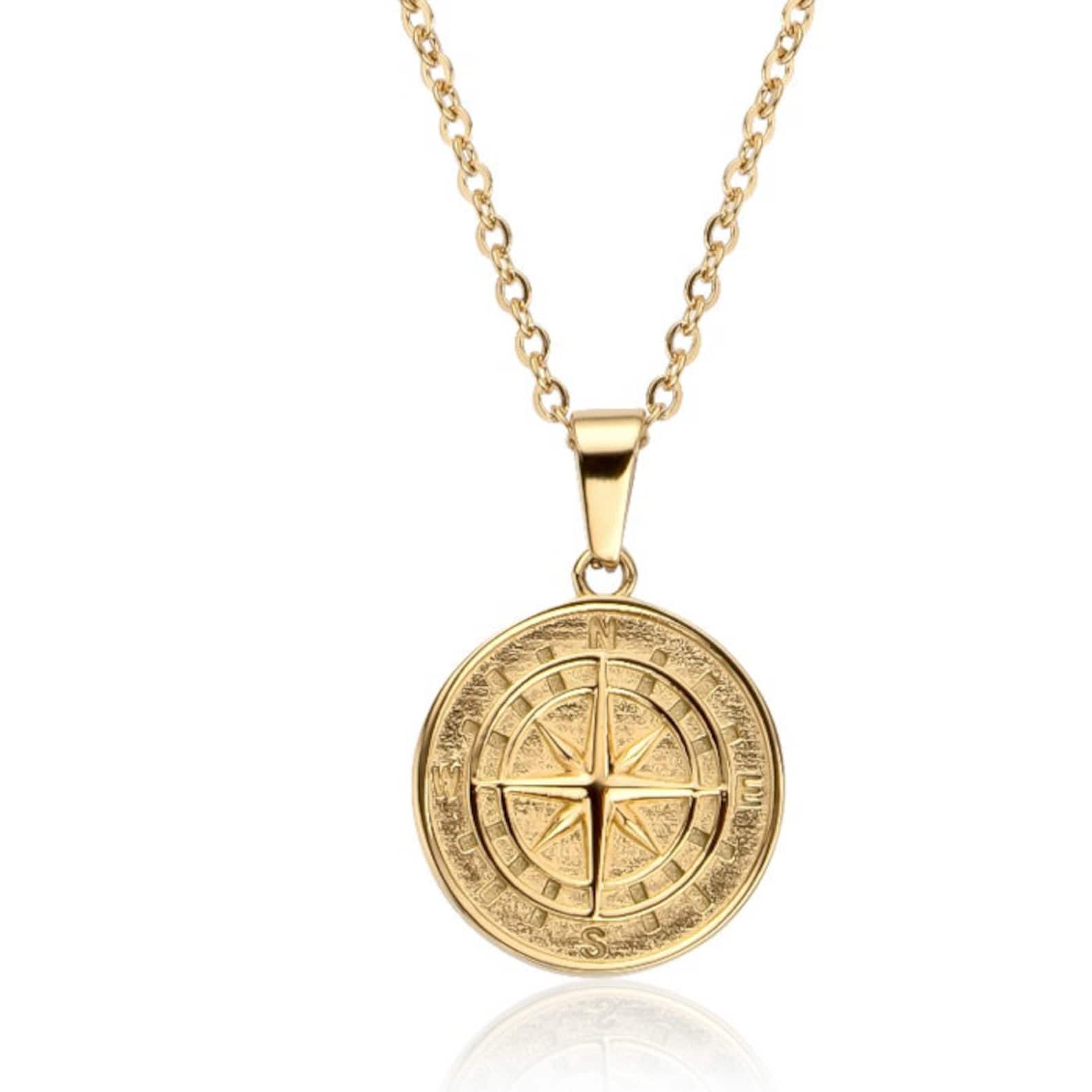 18k Gold Plated Compass Necklace Etsy