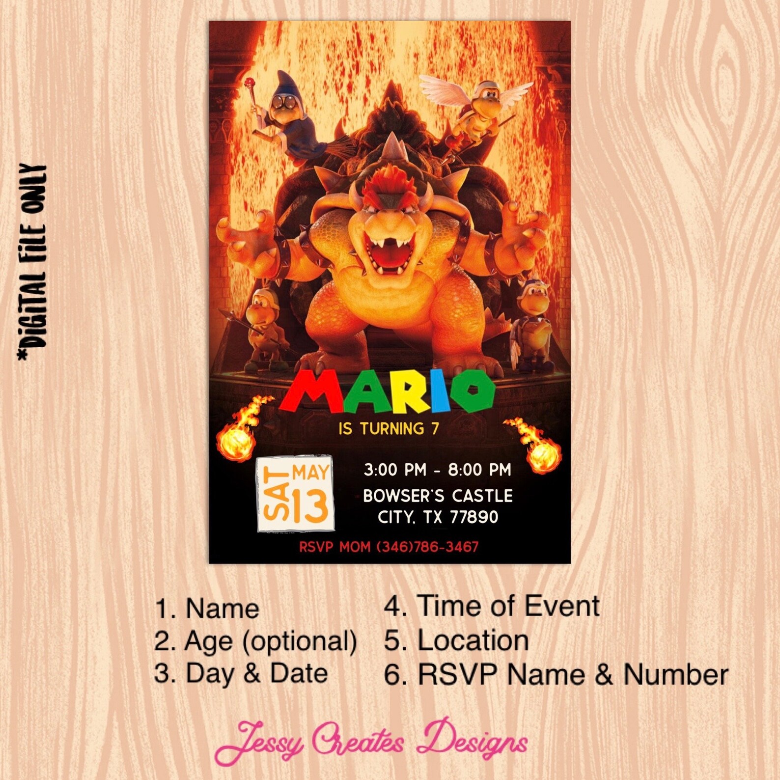 Bowser Birthday Party Invitation Mario Bros. Digital Download - Etsy Canada