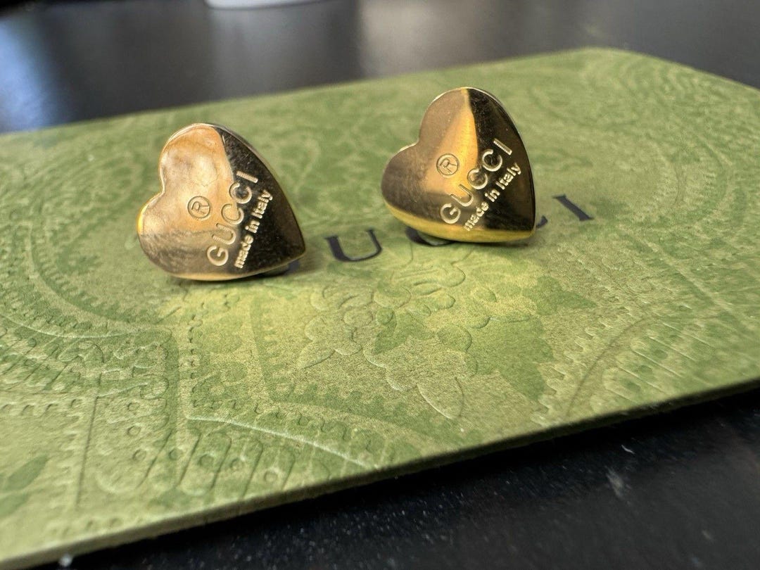 Gucci Button Heart Stamped Gold Tone Stud Earrings - Etsy