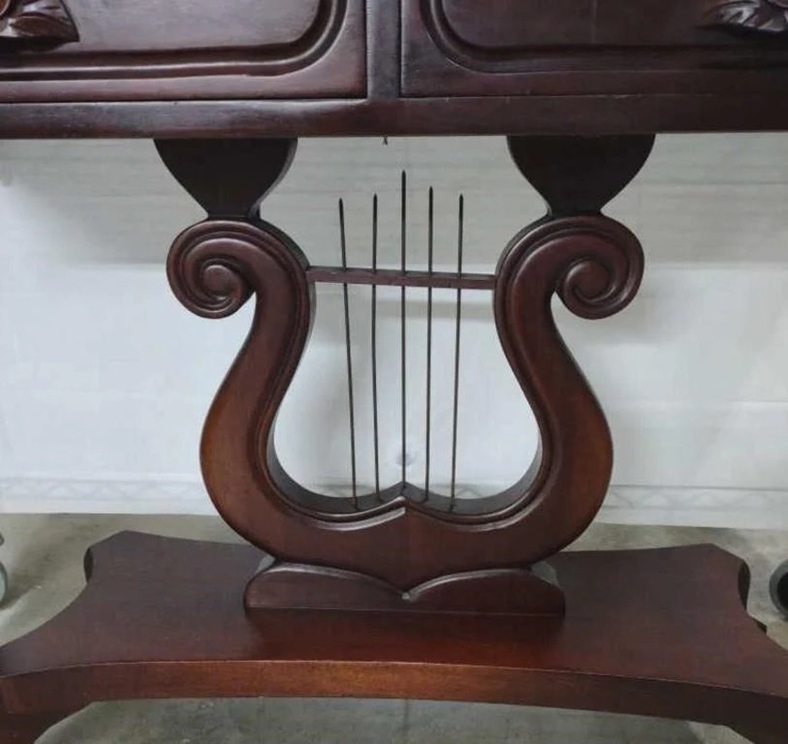 Sofa Table Marble Top Lyre Harp Base Mahogany - Etsy