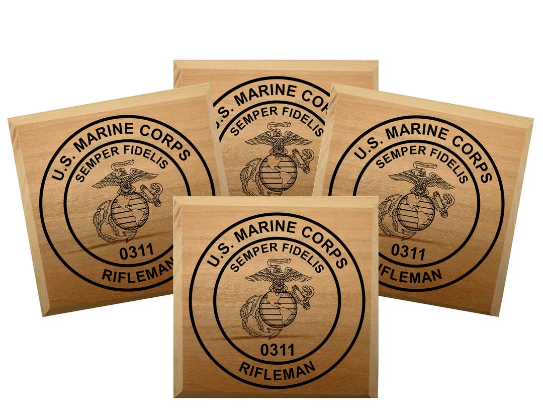 United States Marine Corps Laser Engraved MOS Coaster Set USMC Eagle ...
