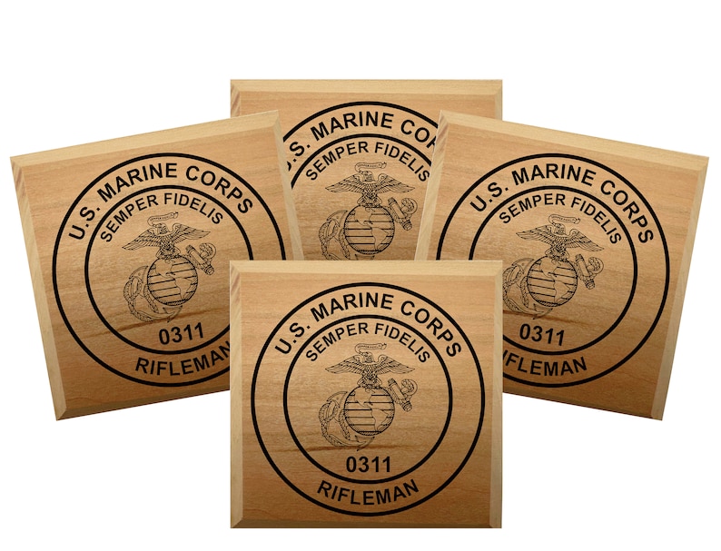 USMC Coasters Set of 4 – Marine Corps Gift – Veteran Gift – Military ...