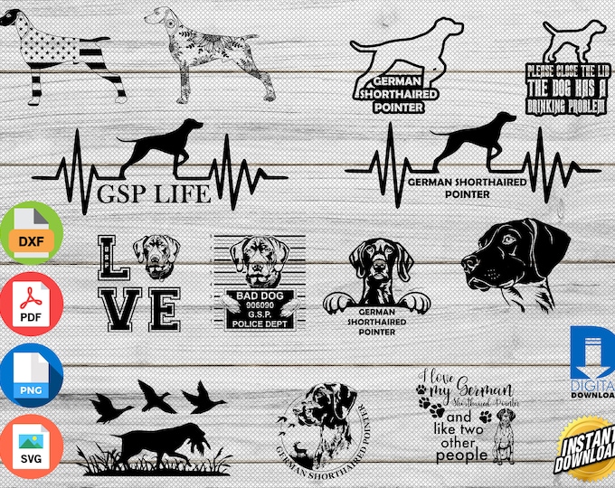 German Shorthaired Pointer GSP Package of 64 SVG Print or Cut Files for ...