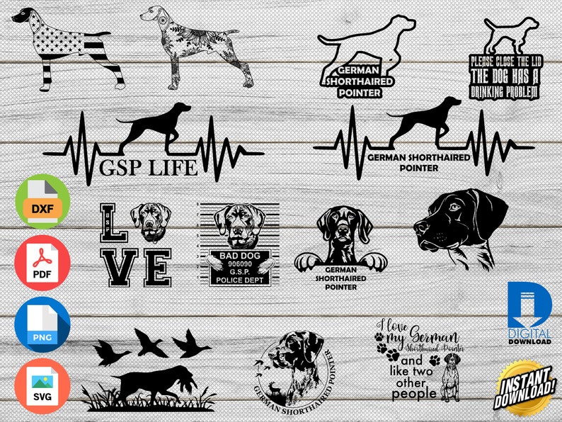 German Shorthaired Pointer GSP Package of 64 SVG Print or Cut Files for ...