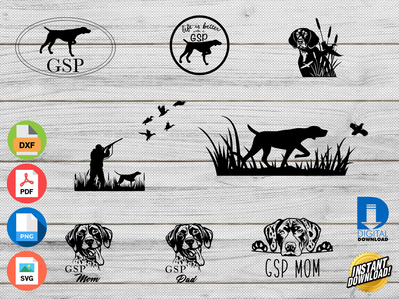 German Shorthaired Pointer GSP Package of 64 SVG Print or Cut Files for ...