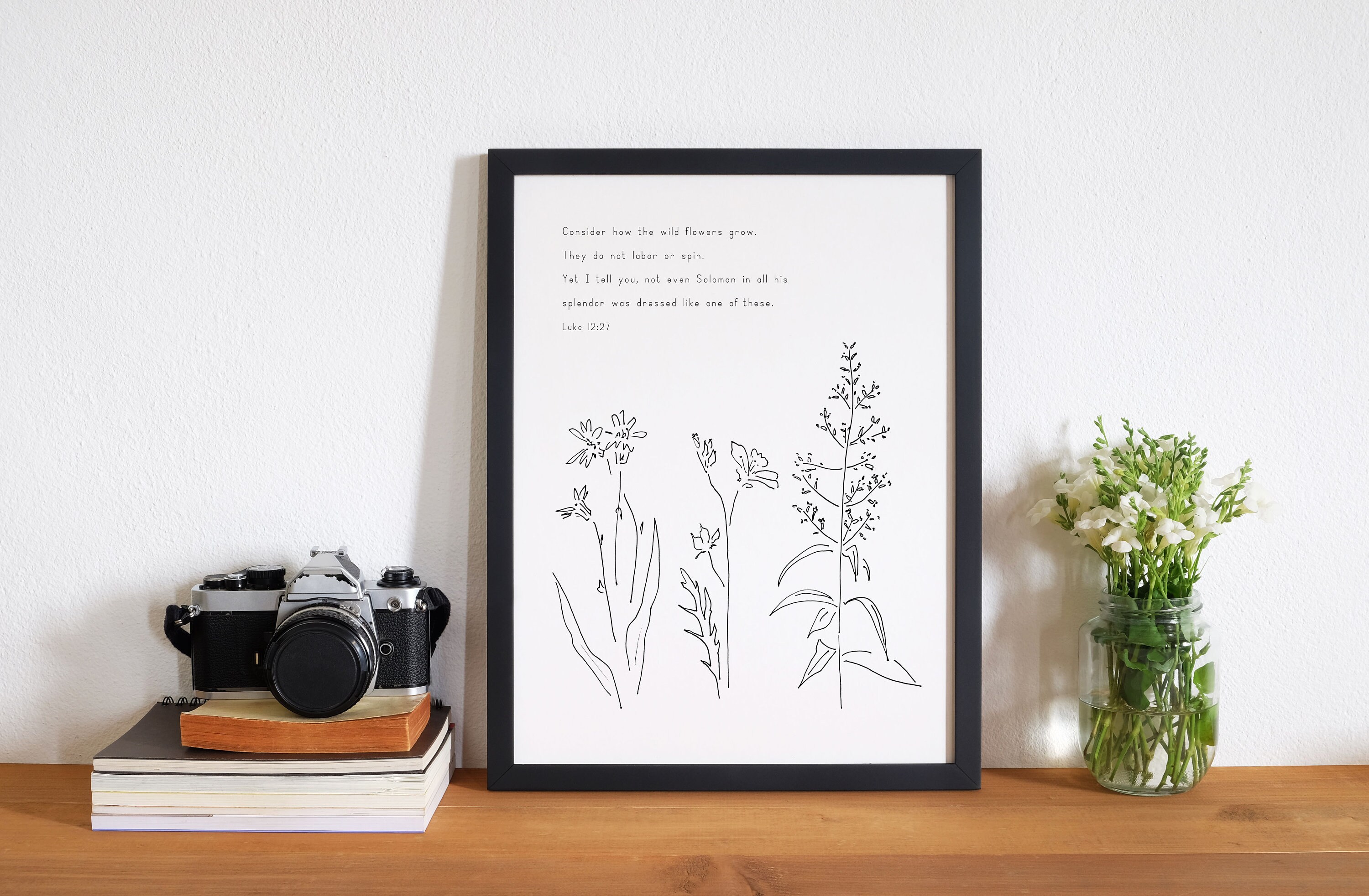 Luke 12:27 Bible Verse Print Wild Flowers Line Art Print - Etsy