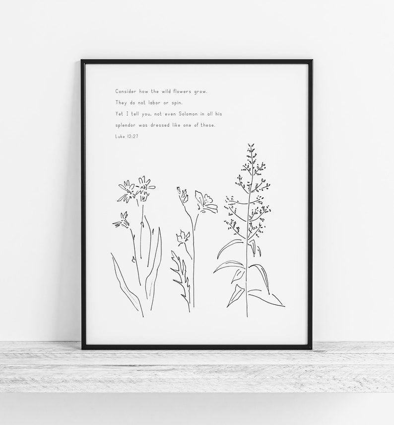 Luke 12:27 Bible Verse Print Wild Flowers Line Art Print - Etsy