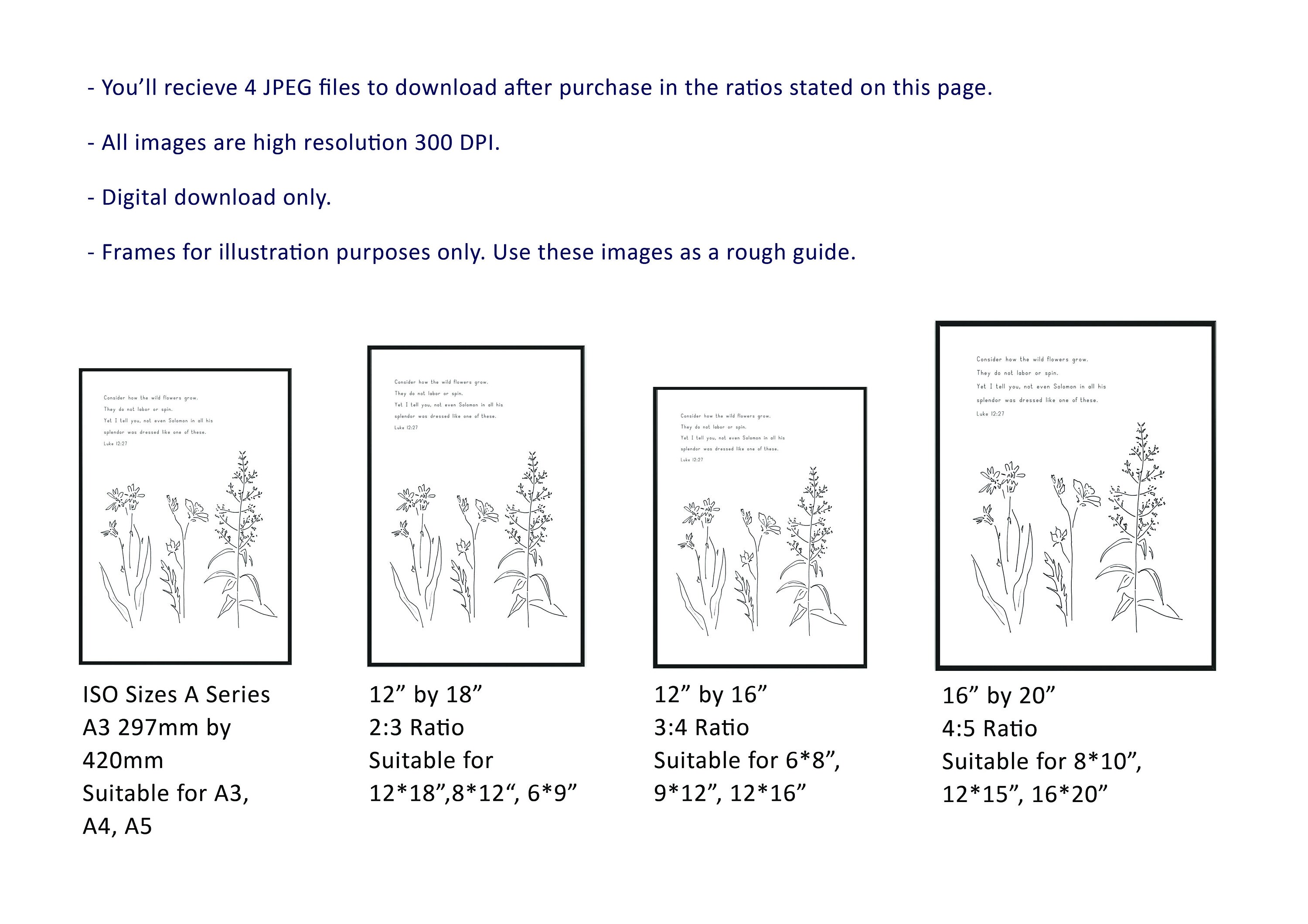Luke 12:27 Bible Verse Print Wild Flowers Line Art Print - Etsy
