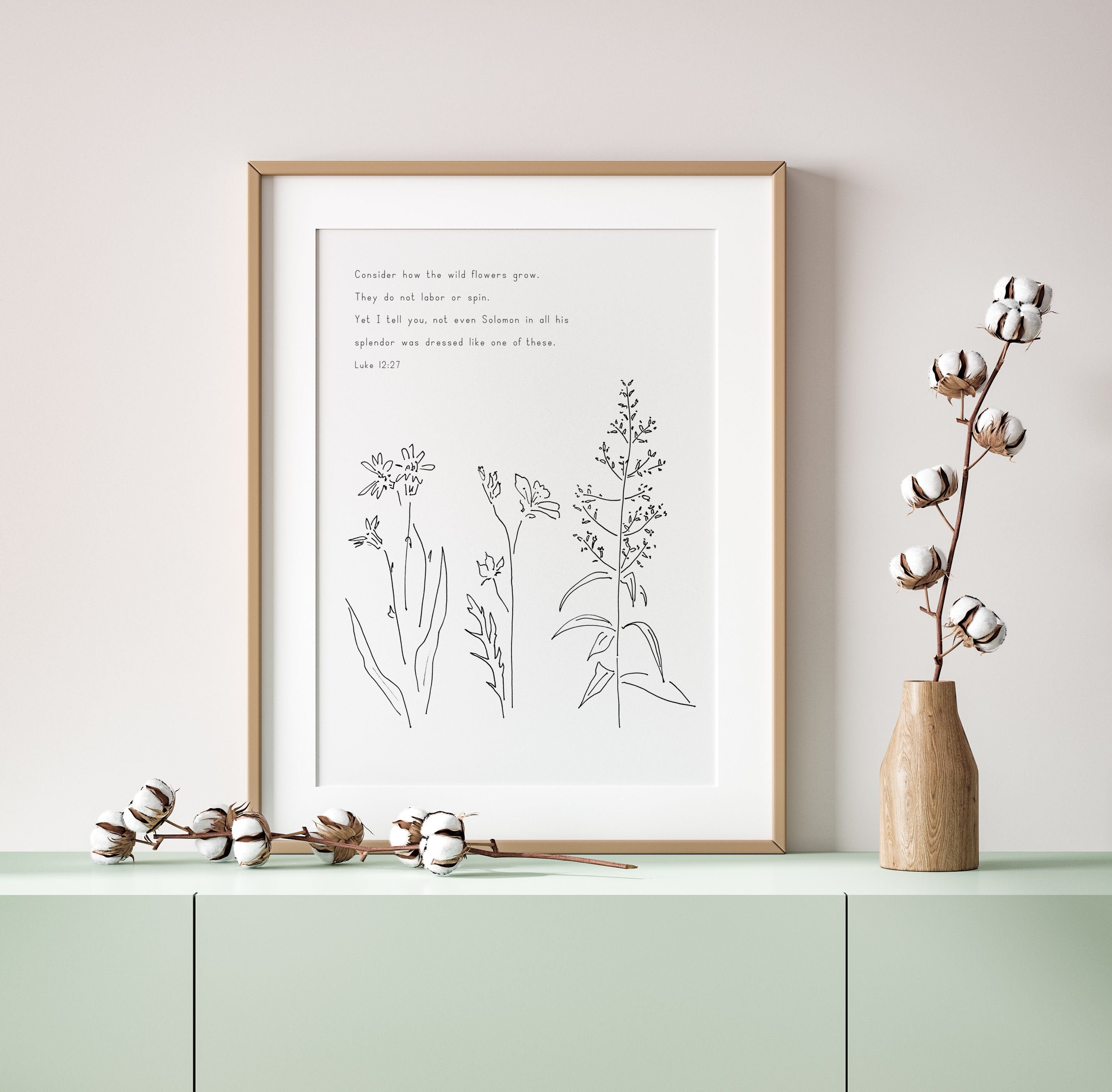 Luke 12:27 Bible Verse Print Wild Flowers Line Art Print - Etsy