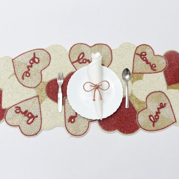 Beaded Heart Table Runner - Etsy
