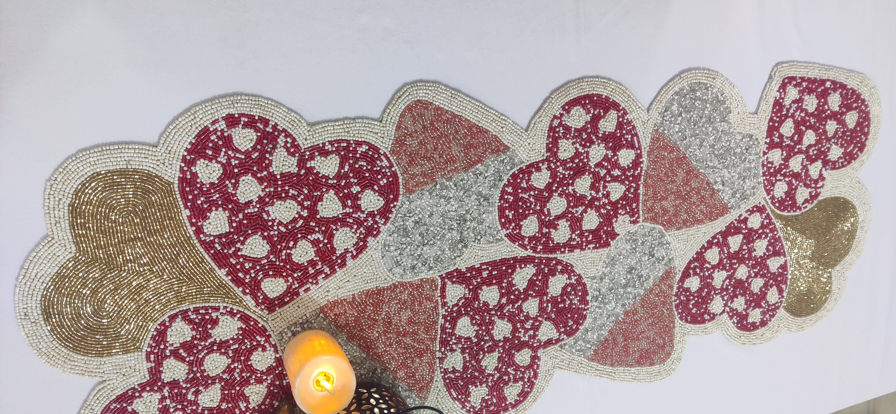 Valentines Hearts Table Linen Table Runner Beaded Table Runner - Etsy