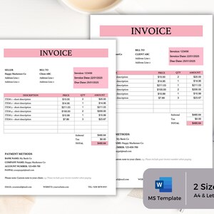 Pink Editable Invoice Template, Printable Business Invoice Form, Edit ...