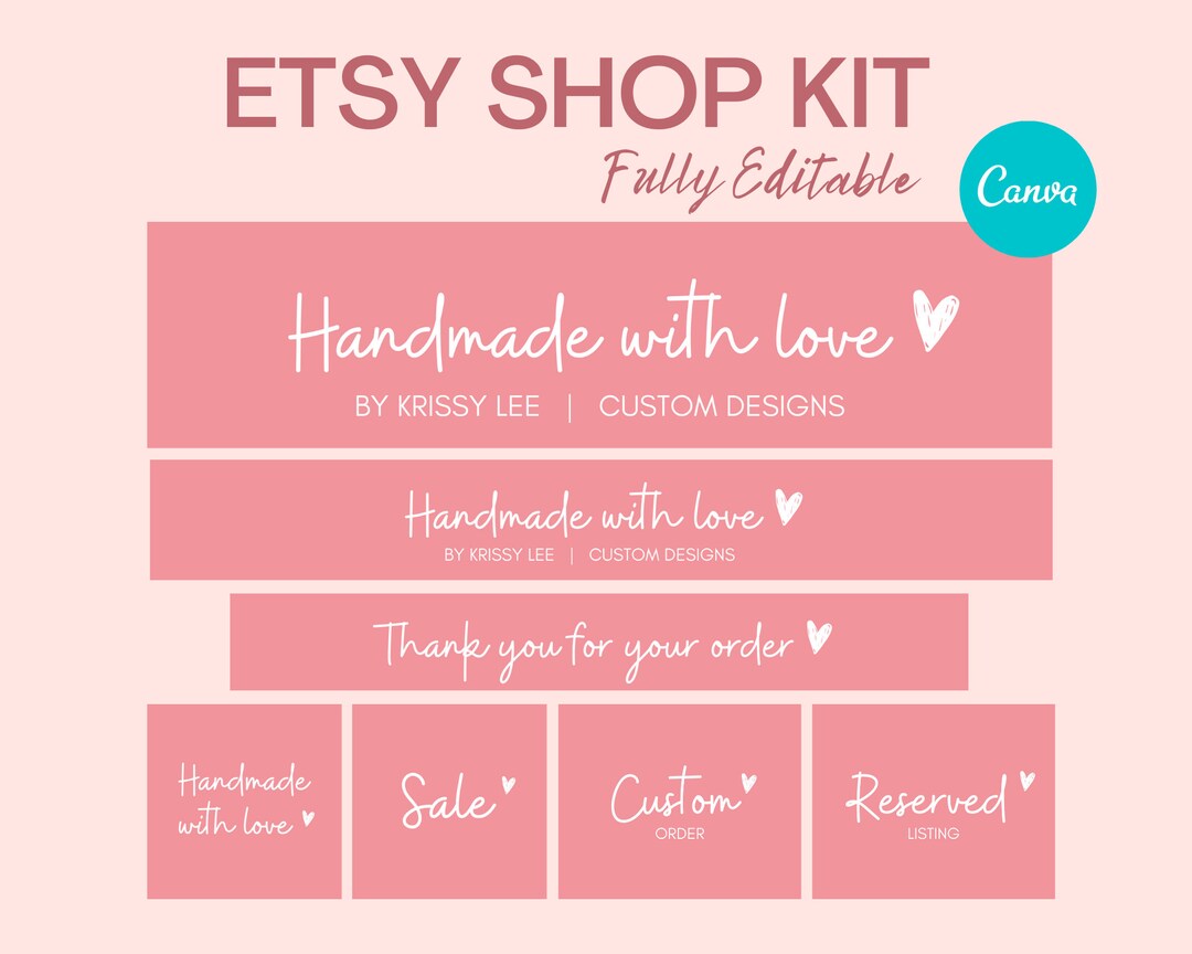 Pink Etsy Banner Template, Etsy Branding Kit, Etsy Shop Set, Instant ...