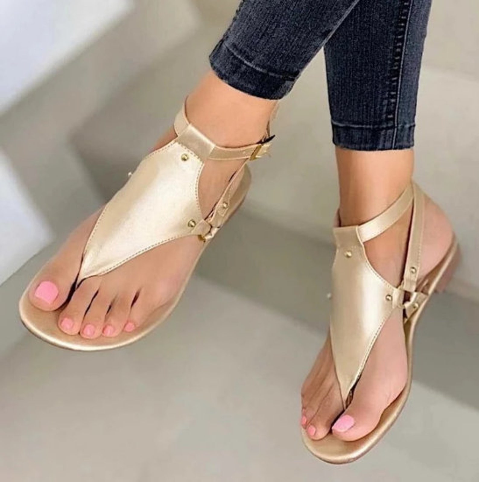 Verano Flat Sandalias de Mujer Gladiador Negro Dedo del Pie | Etsy