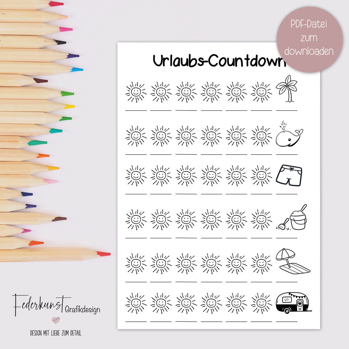 Urlaubs-Countdown für Kinder zum Ausmalen - Etsy.de