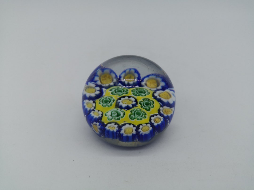 Murano Paperweight Millefiori Glass Glass Glass Art Blue Yellow Green ...