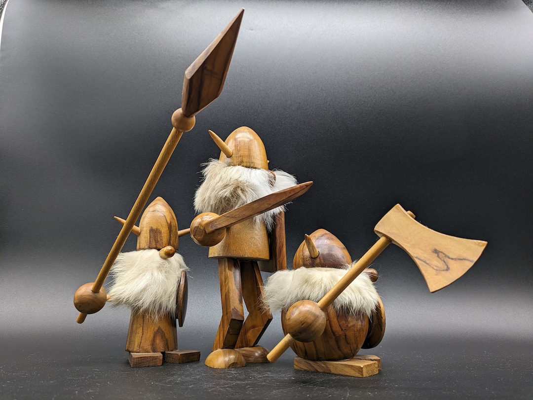 Viking Trio Figure Figure Wood Hairy Olive Wood Mid Century Design 50s ...
