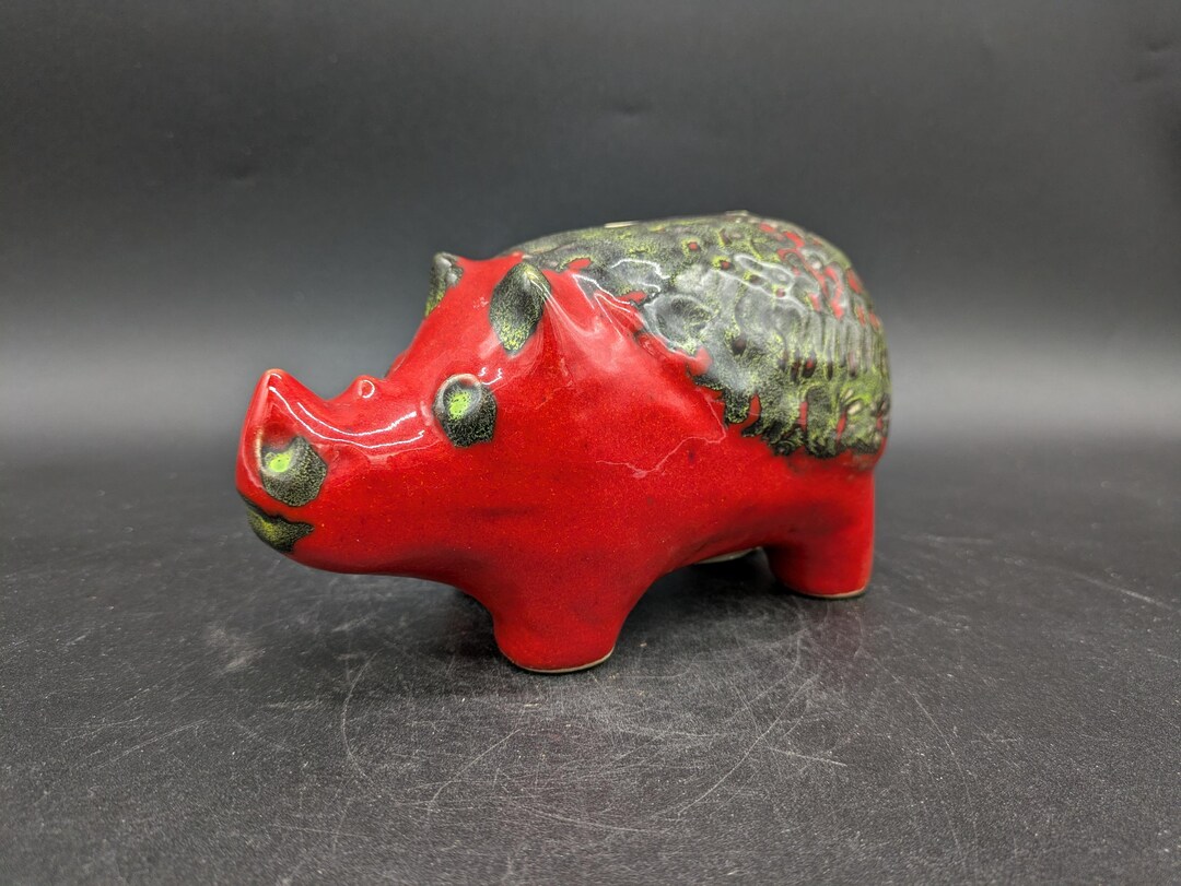 Scheurich Hippo Money Box Ceramic Red Green West German Art Pottery ...
