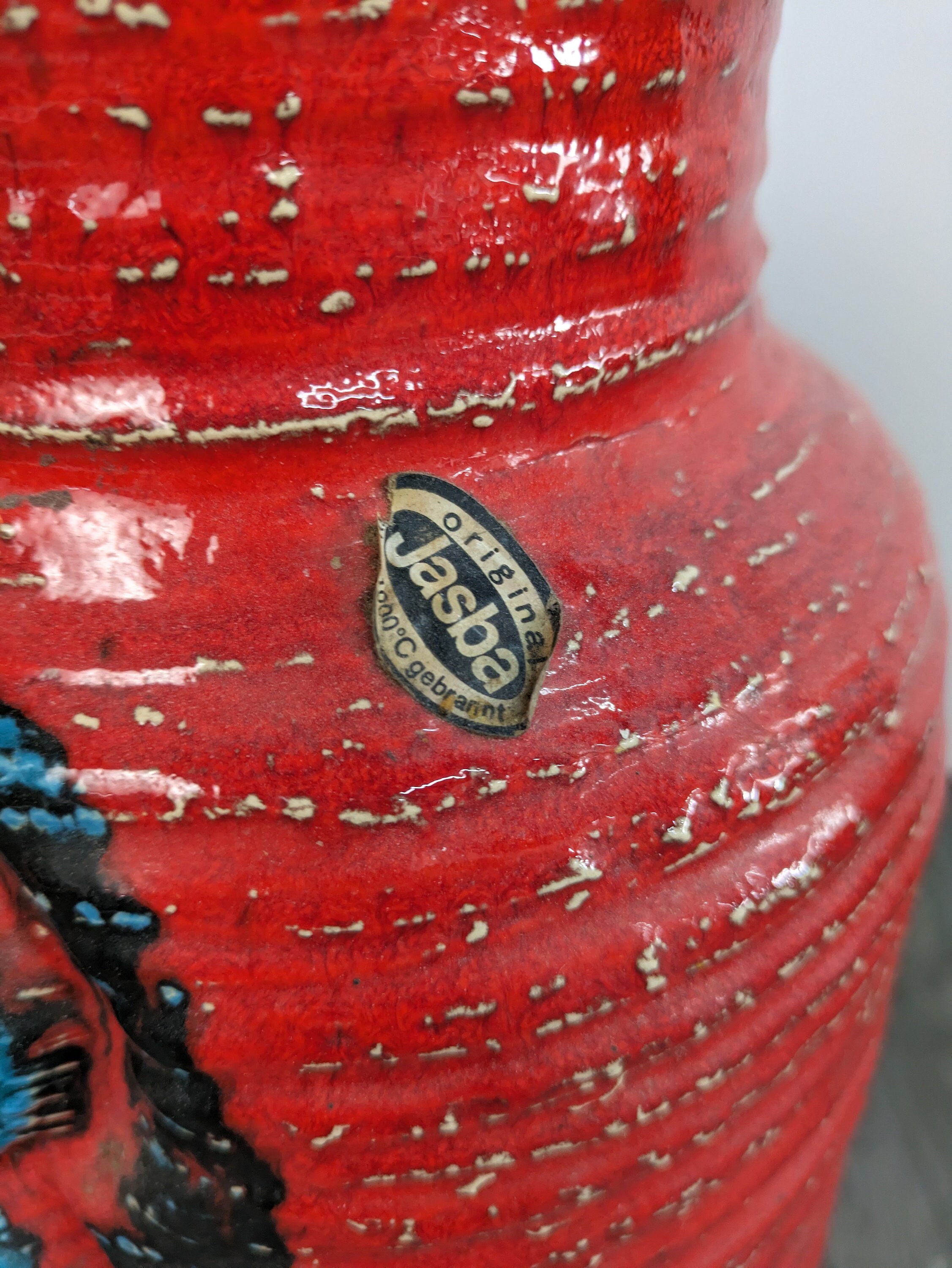 Jasba 1720-45 Vase Floor Vase Ceramic Red Blue West German Pottery ...