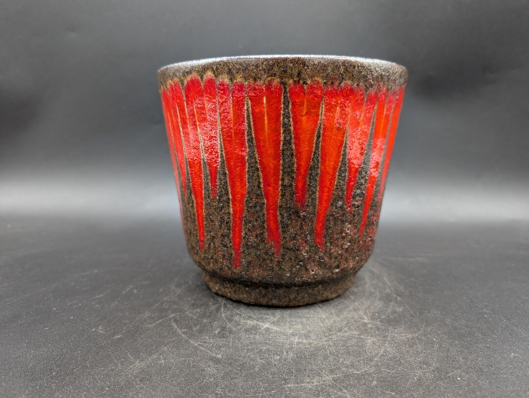 Scheurich 806 17 Cachepot Orange Brown Zigzag Planter Pot Ceramic West ...