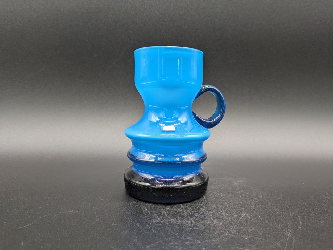 Friedrich Crystal Glass Vase Henkel Hooped Blue White Space Age Pop Art ...
