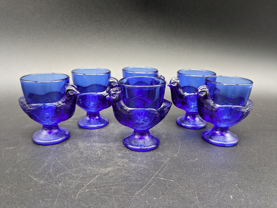 Luminarc Chicken Hen 6x Egg Cups Blue Space Age Pop Art Design 70s 70s ...