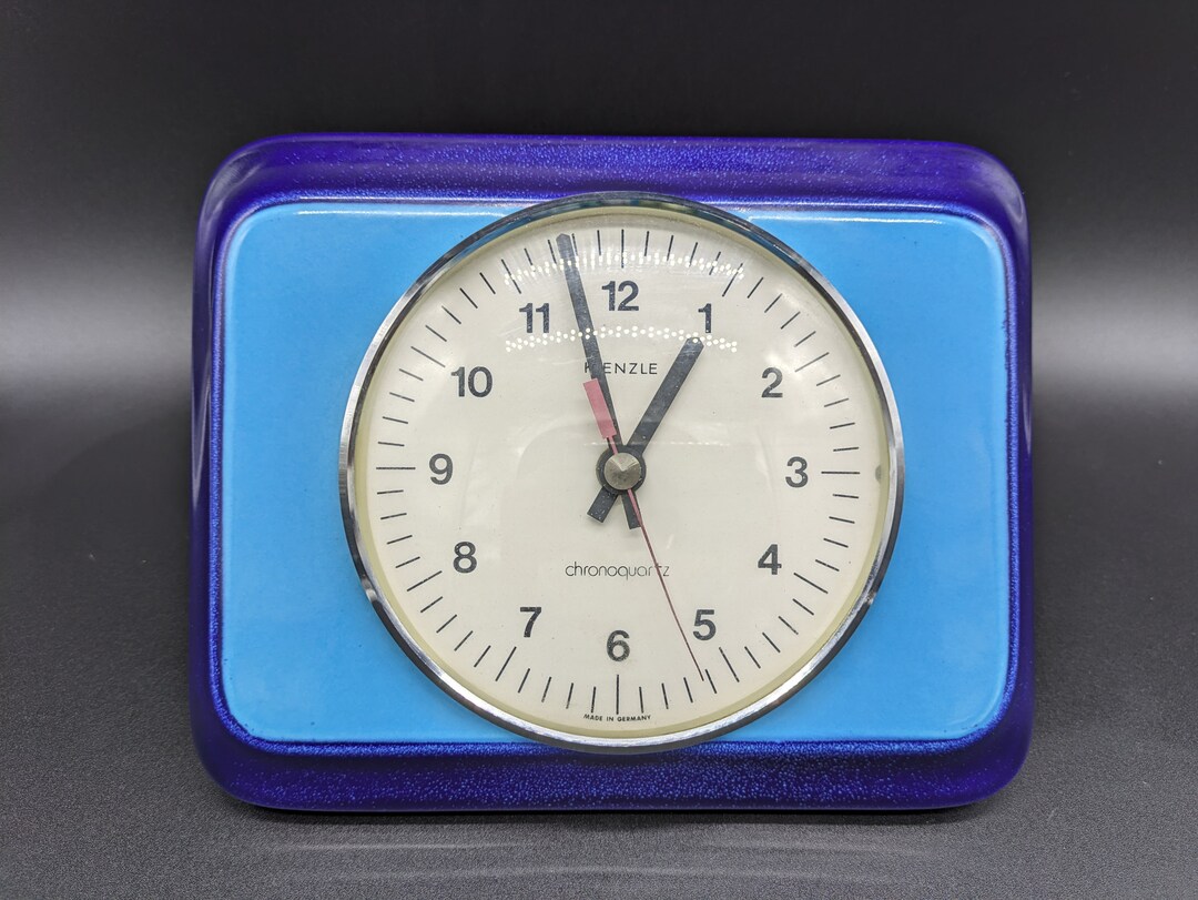 Kienzle Chronoquartz Clock Wall Clock Ceramic Blue West German Pottery ...